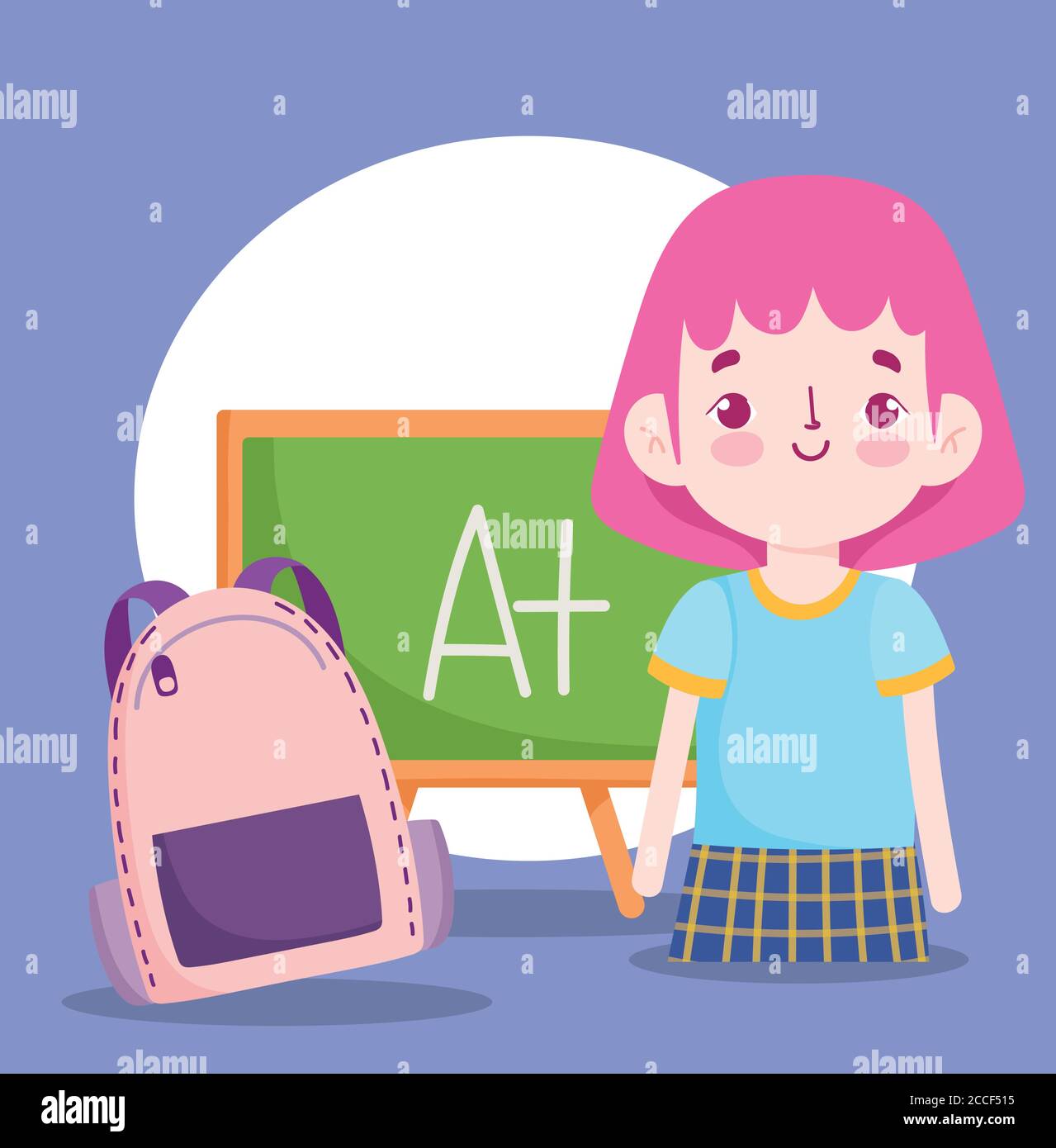 back to school, student girl backpack and chalkboard elementary ...