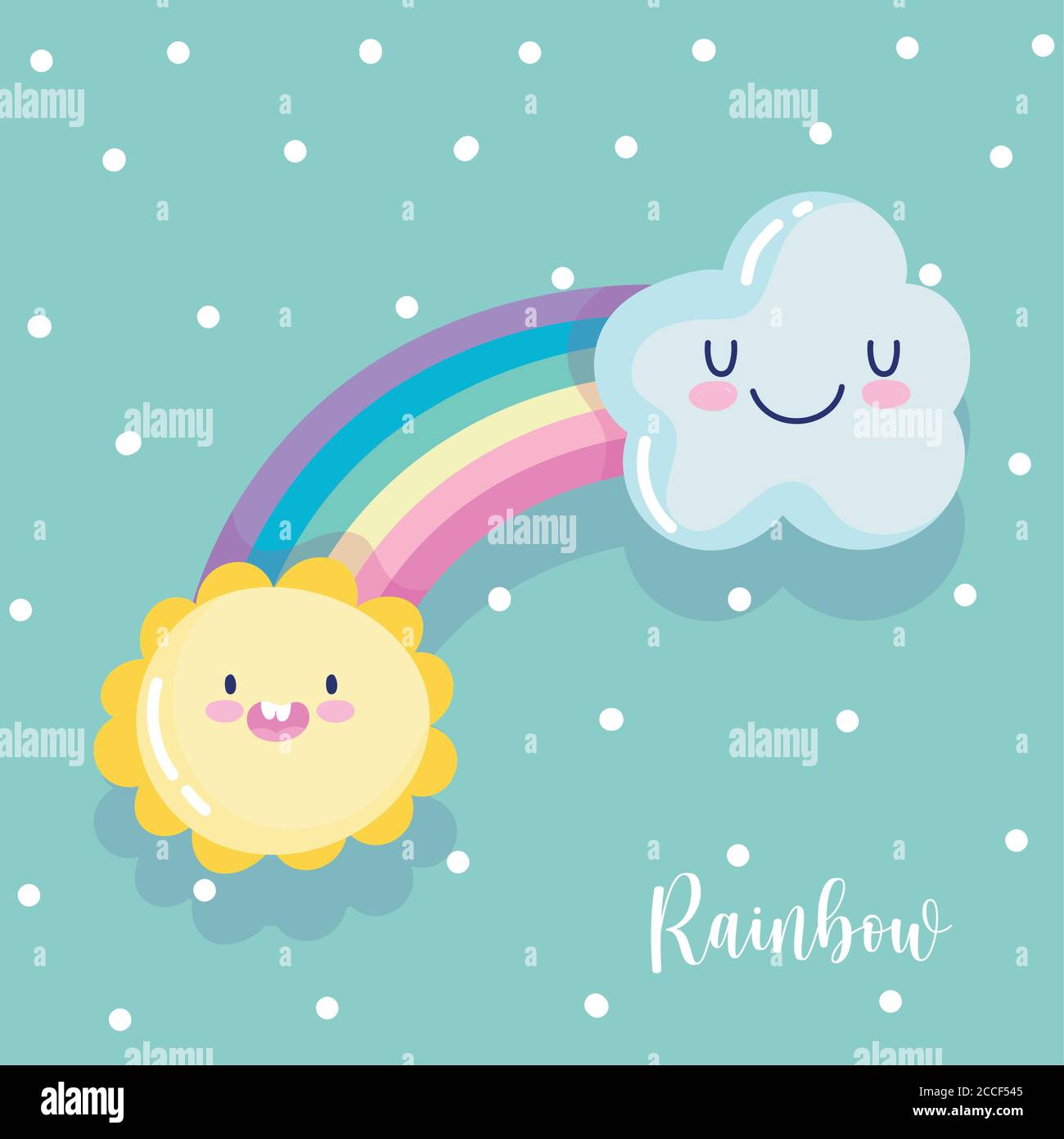 rainbow cloud sun fantasy cartoon decoration dots background vector ...