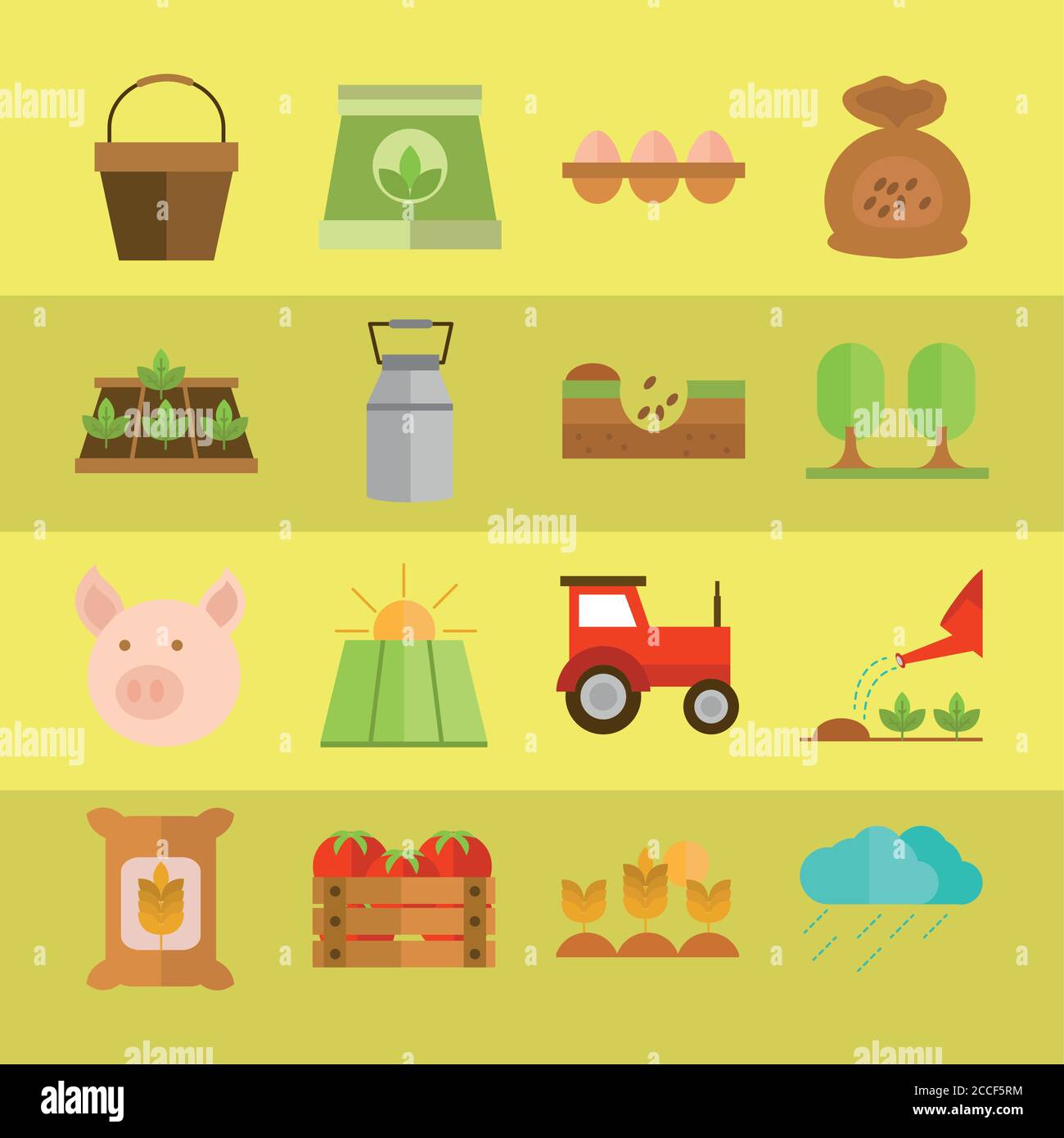 agriculture work equipment farm cartoon flat icon style vector ...