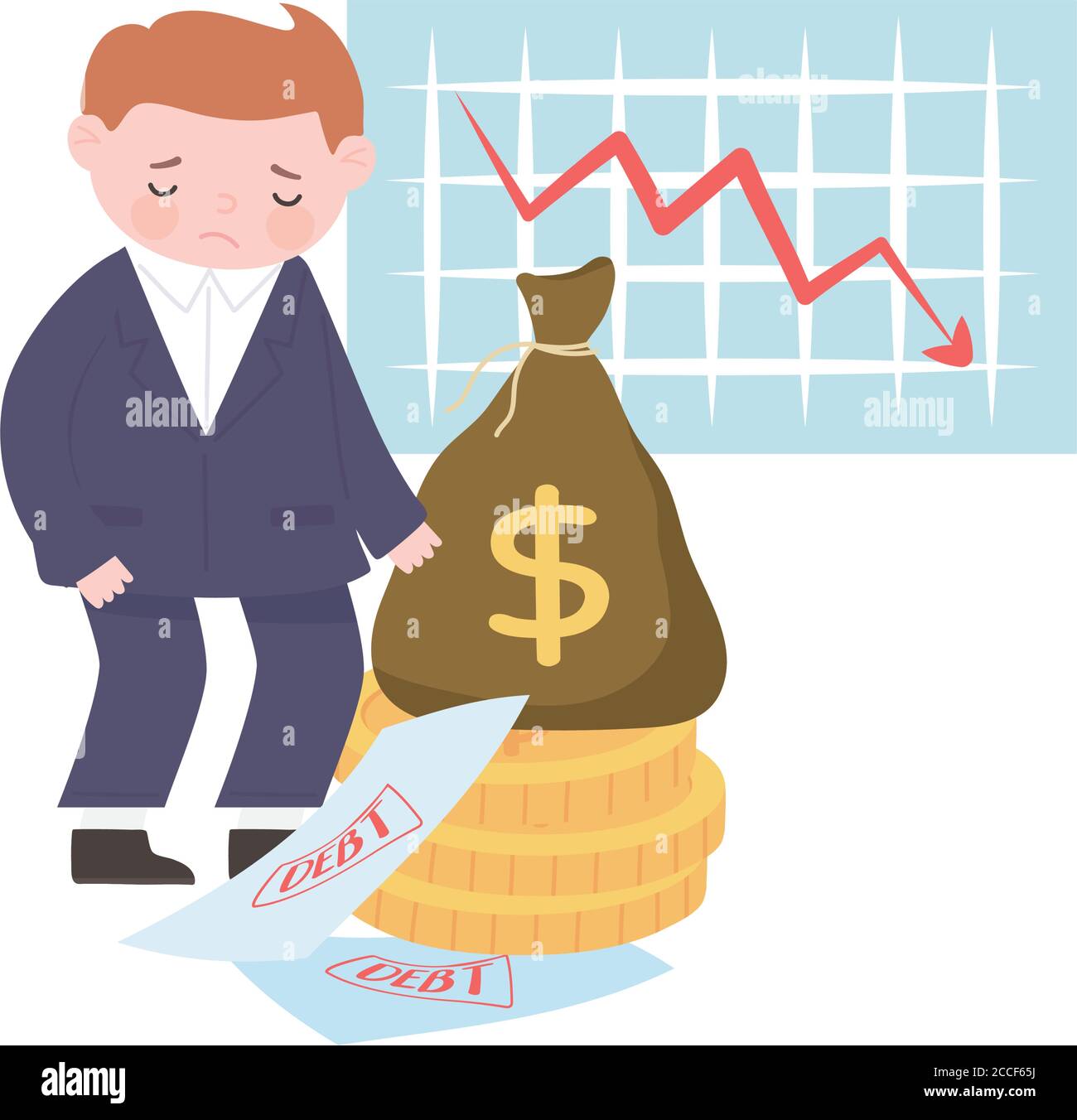 bankruptcy man with falling down chart money business process financial ...