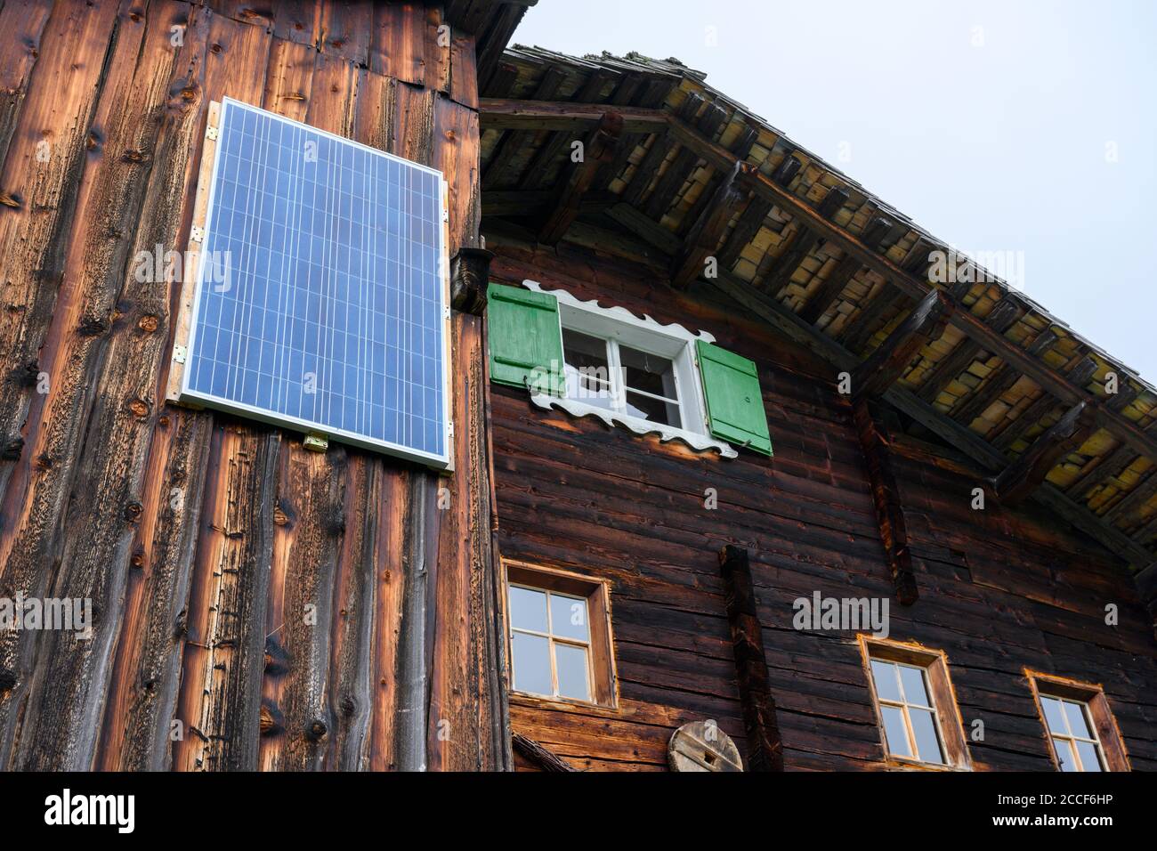 Austria, Montafon, mountain hut with solar panel Stock Photo - Alamy