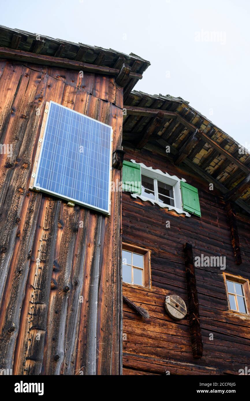 Austria, Montafon, mountain hut with solar panel Stock Photo - Alamy
