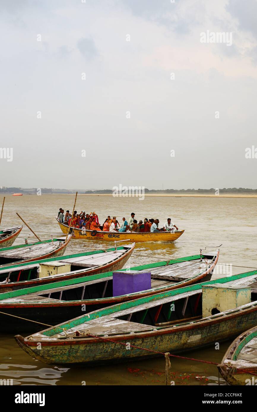 A boat on the Ganges river in India Stock Photo - Alamy