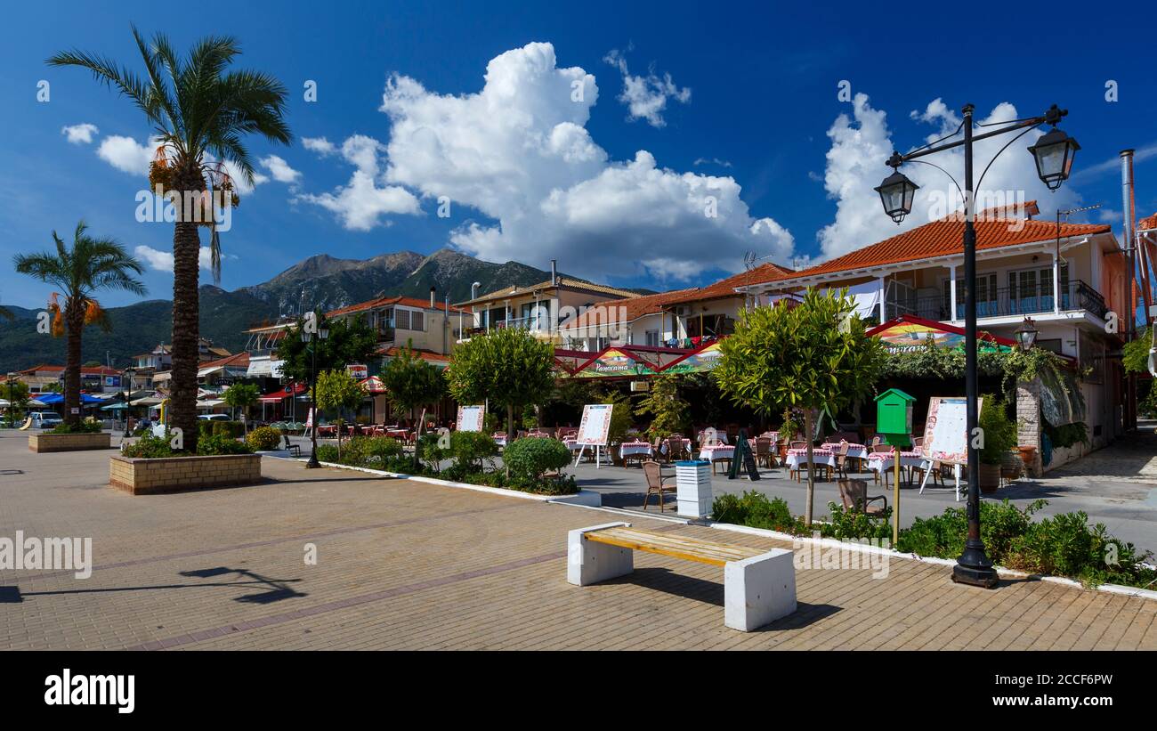 Seafront of Nydri village on Lefkada island in Greece Stock Photo - Alamy