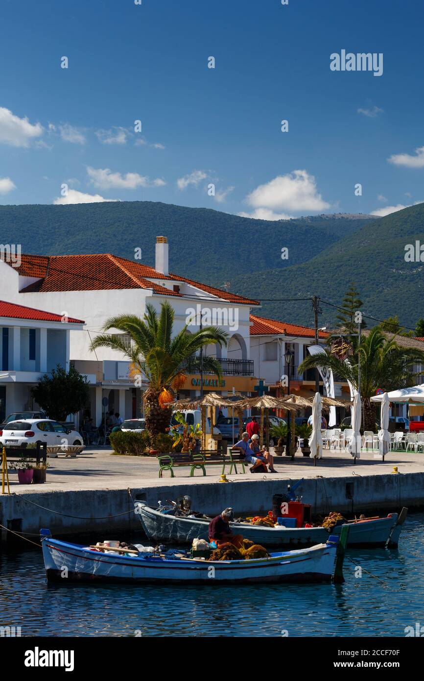 Harbor of the Sami village on Kefalonia island in Greece Stock Photo ...