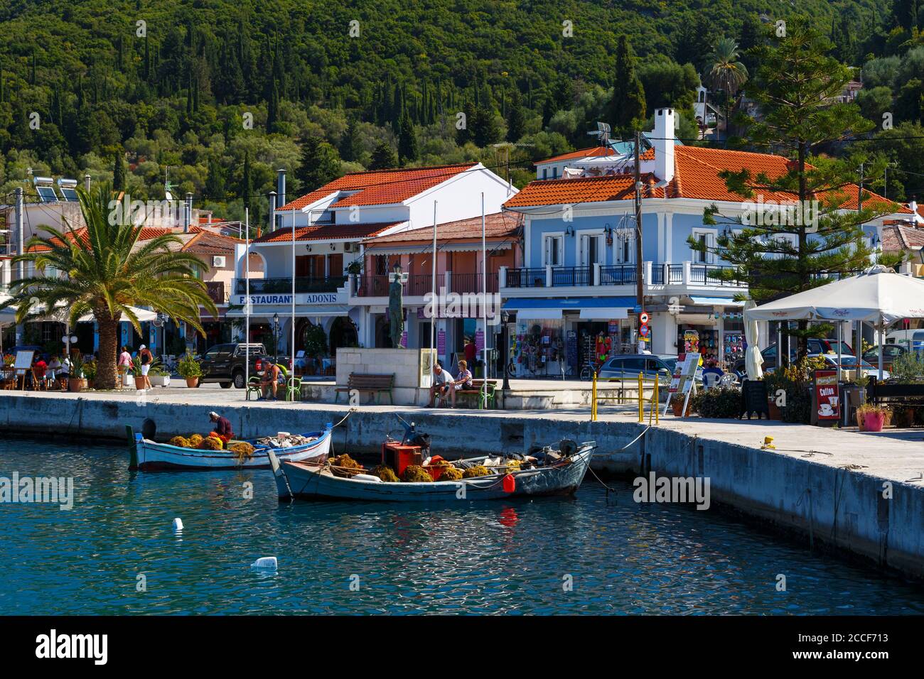 Harbor of the Sami village on Kefalonia island in Greece Stock Photo ...