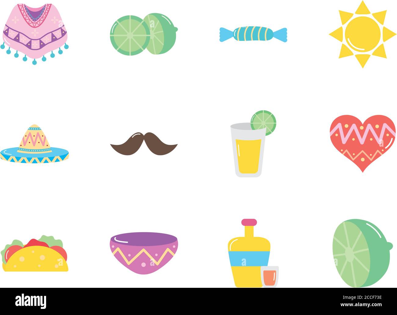 mustache and mexican culture icon set over white background, flat style ...