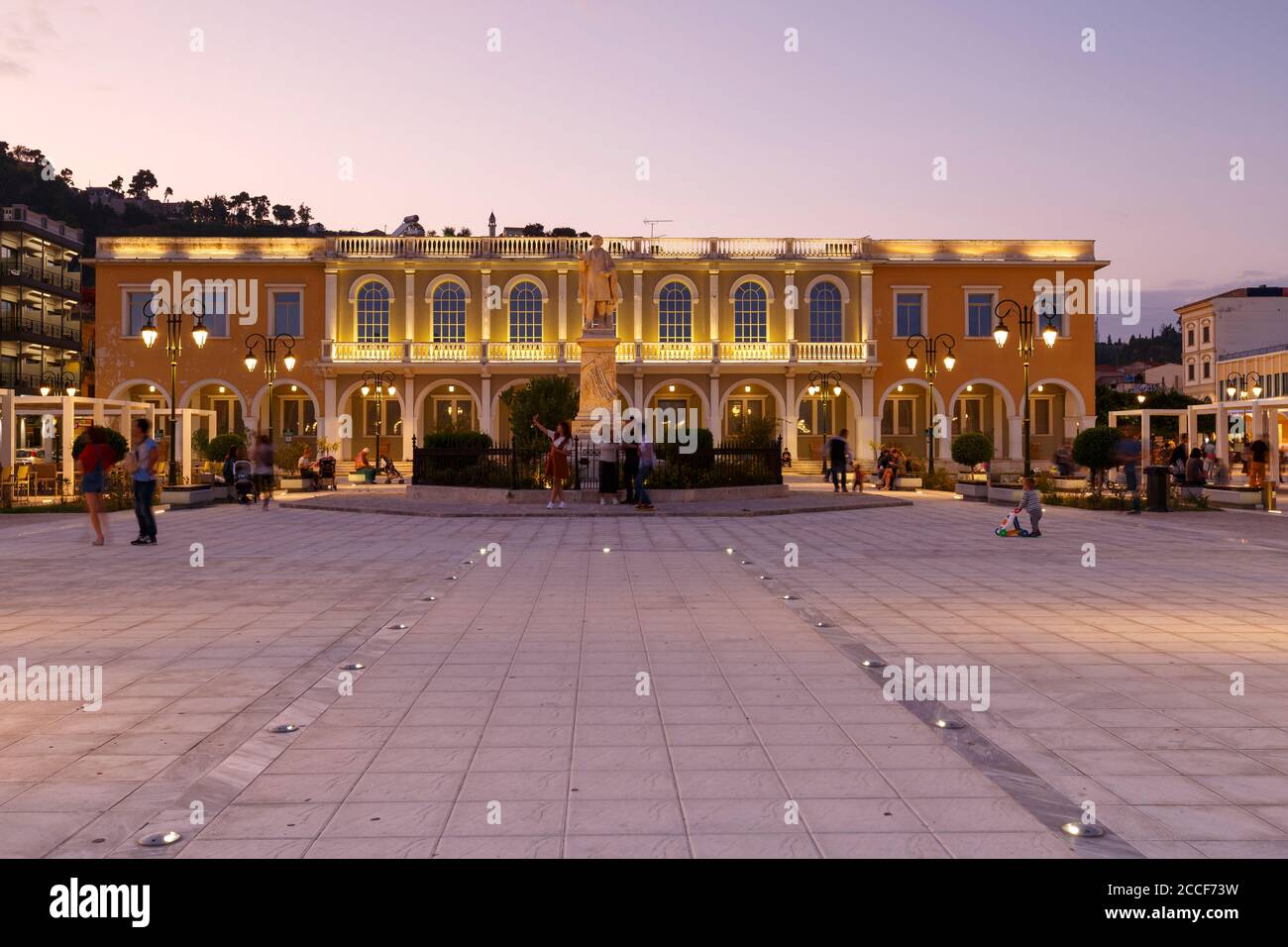 Sunset at Solomos square in Zakynthos town, Greece Stock Photo - Alamy