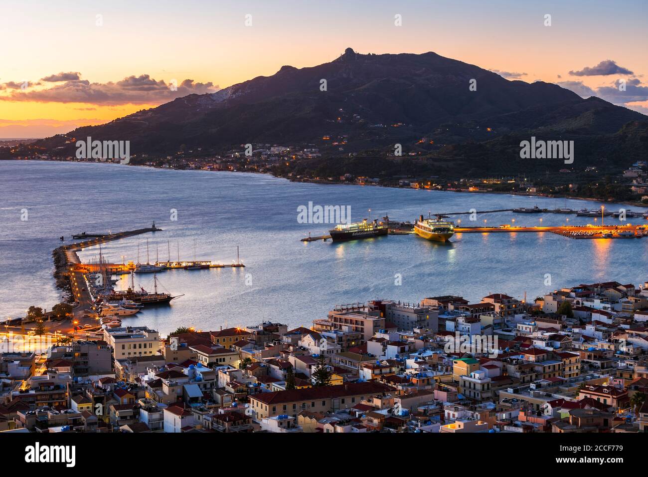 Harbor of Zakynthos town as seen from Bochali view point, Greece Stock ...