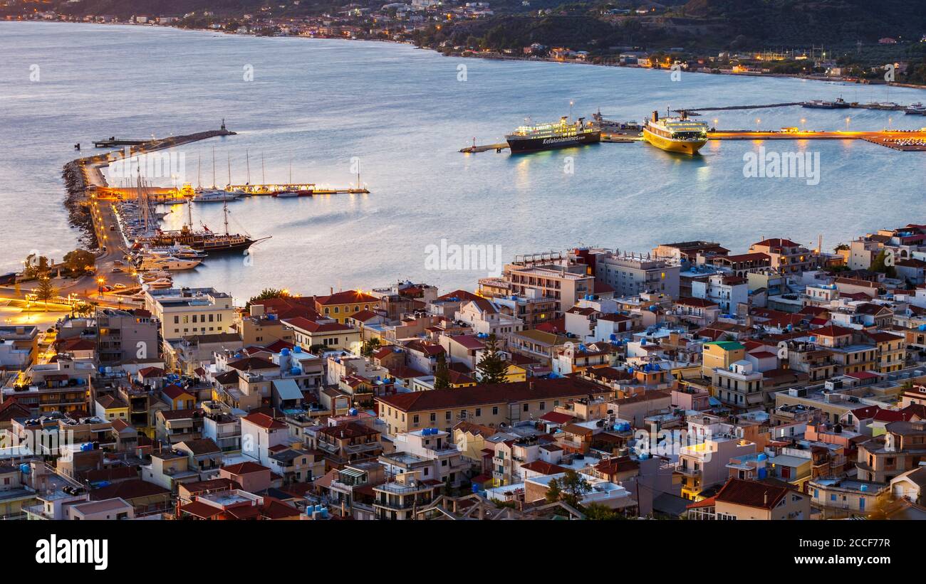 Harbor of Zakynthos town as seen from Bochali view point, Greece Stock ...