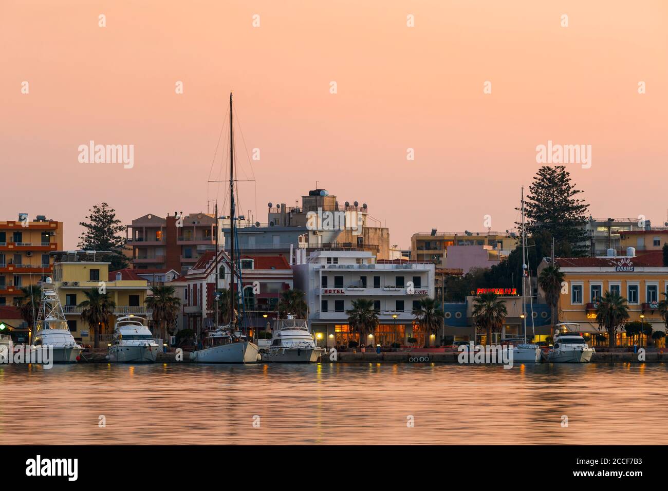 Chios town and its seafront as seen from the pier of the harbour Stock ...
