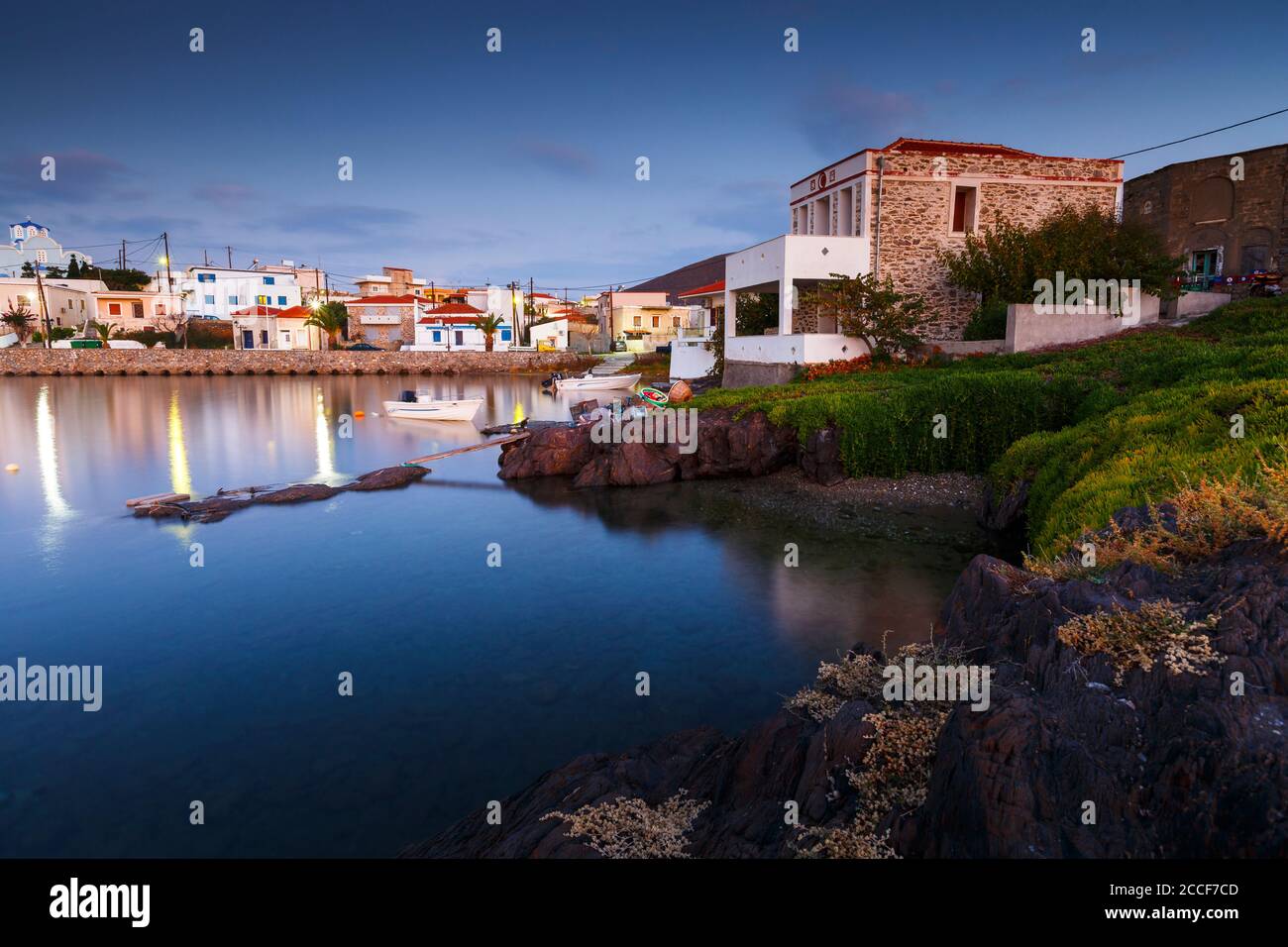 Morning view of the harbour in Psara village, Greece Stock Photo - Alamy