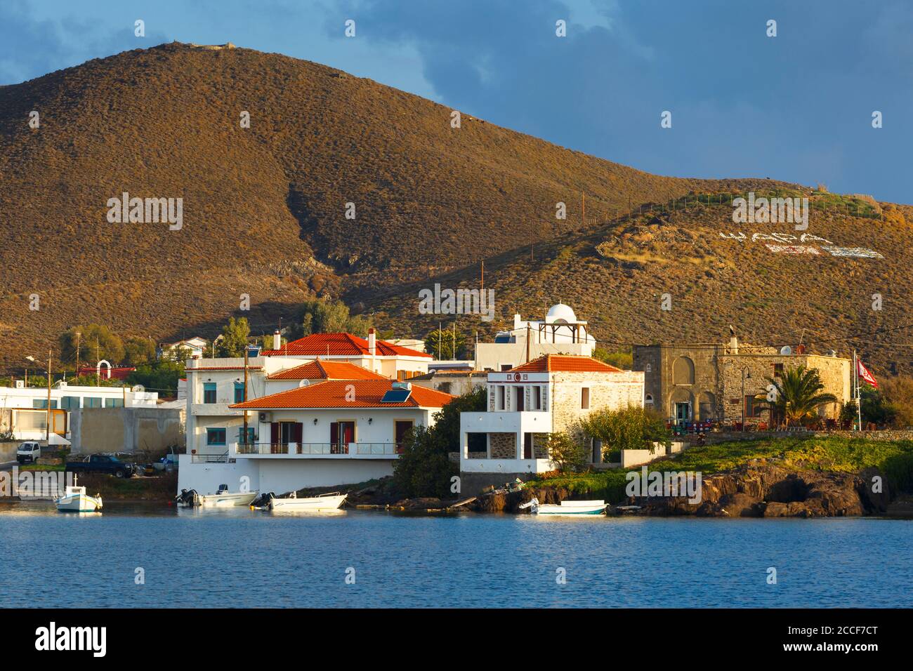 Morning view of Psara village and its harbour Stock Photo - Alamy