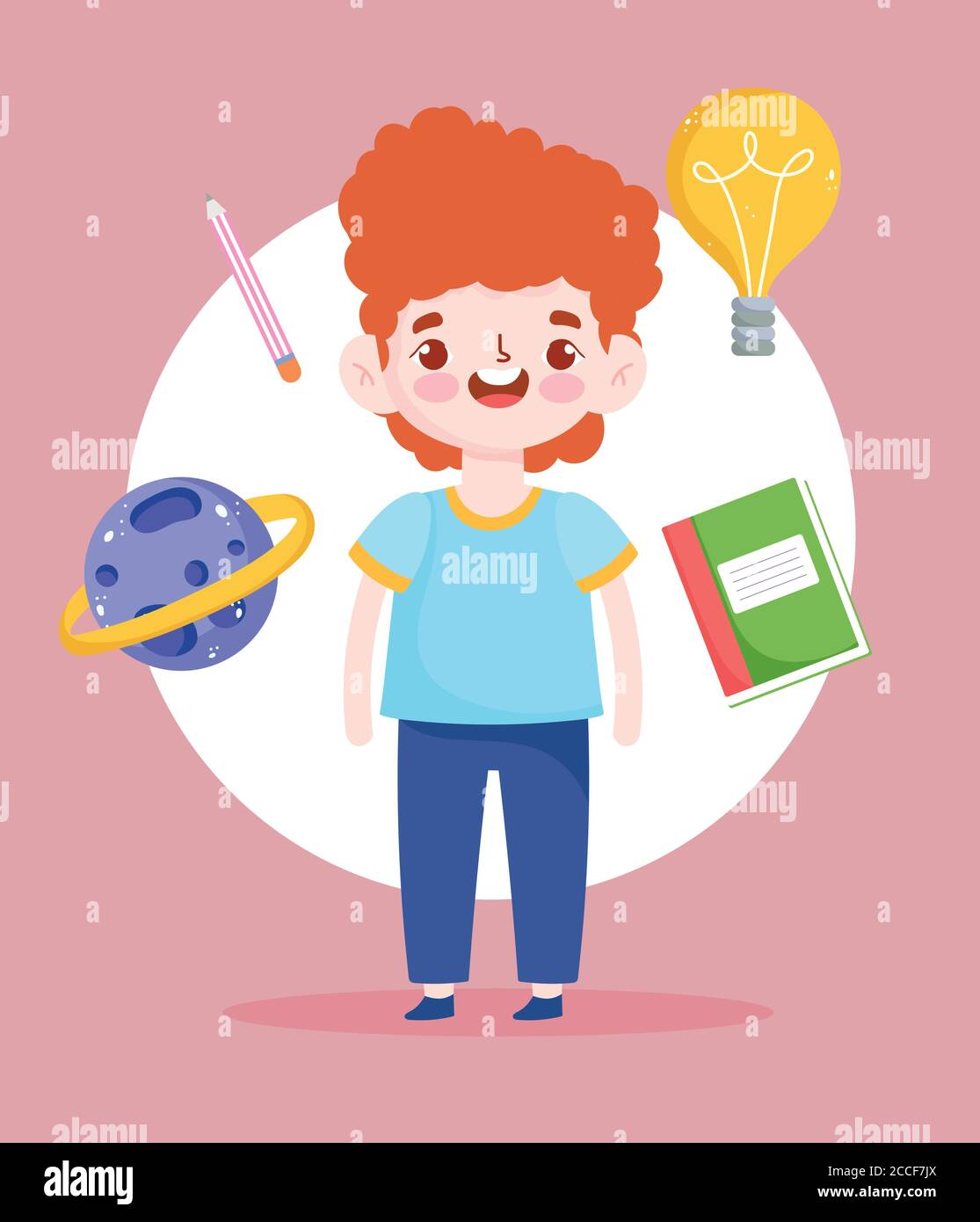 back to school, student boy book planet and pencil elementary education ...