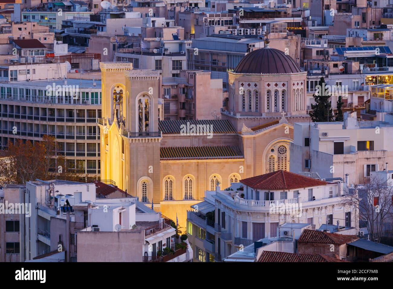 Metropolitan cathedral of Athens as seen from the slopes of Acropolis ...