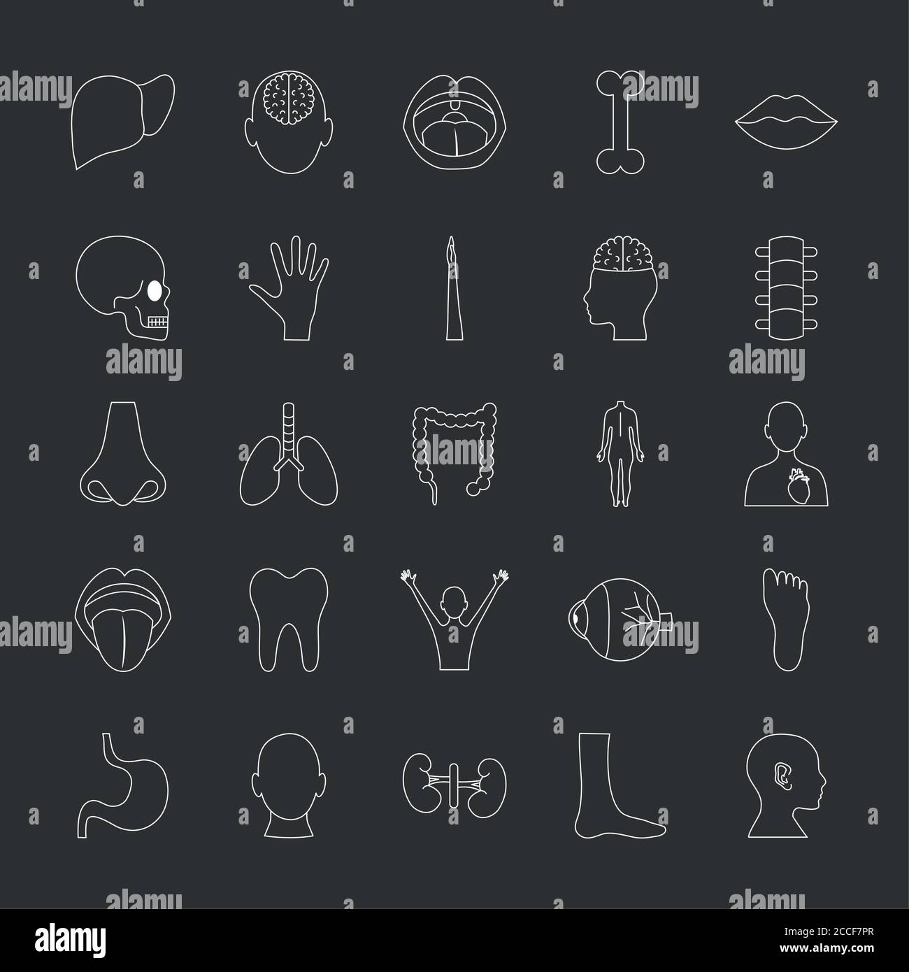 nose and human body parts icon set over black background, line style ...