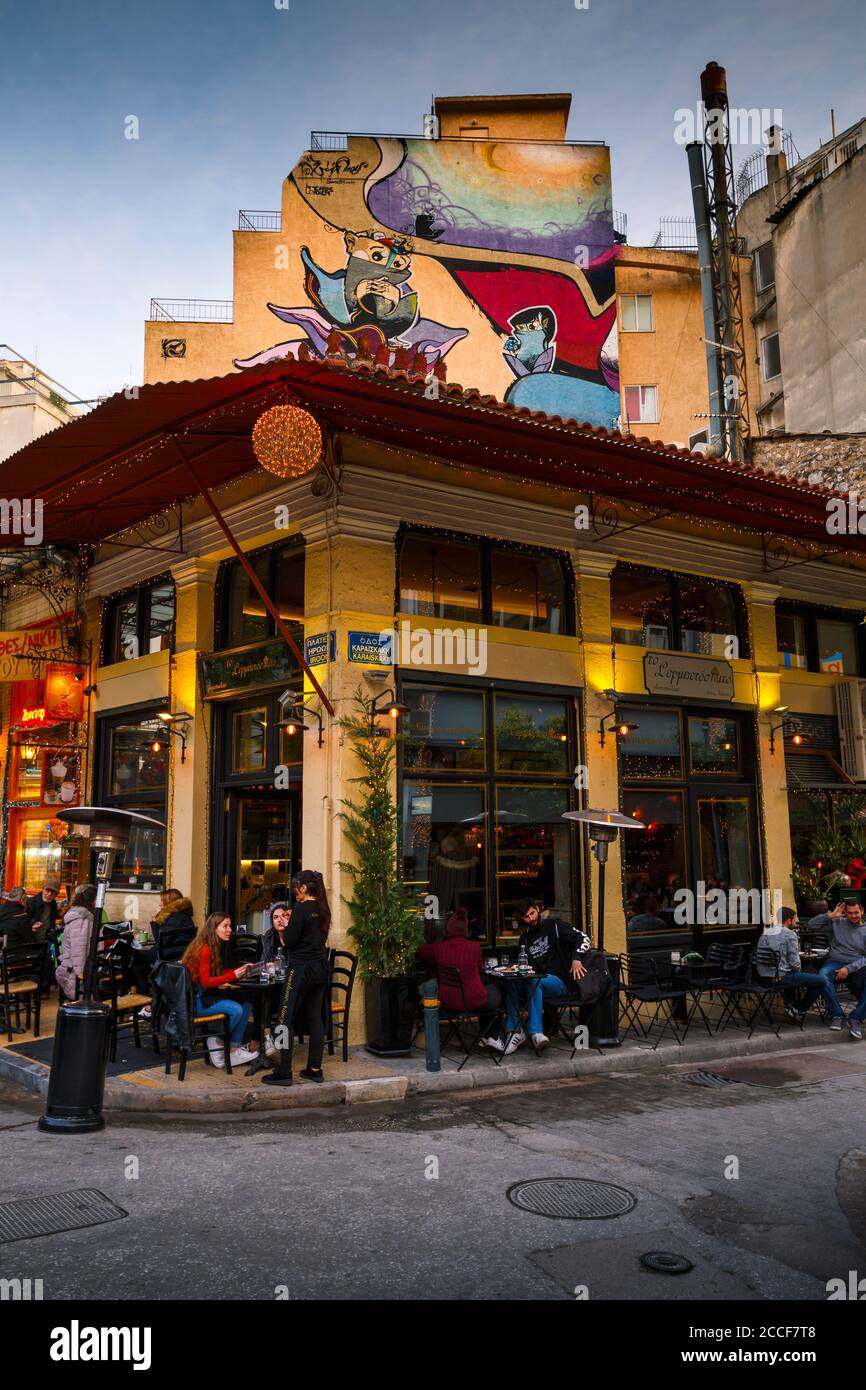 Coffee shop in Psirri neighborhood of, Athens Stock Photo - Alamy