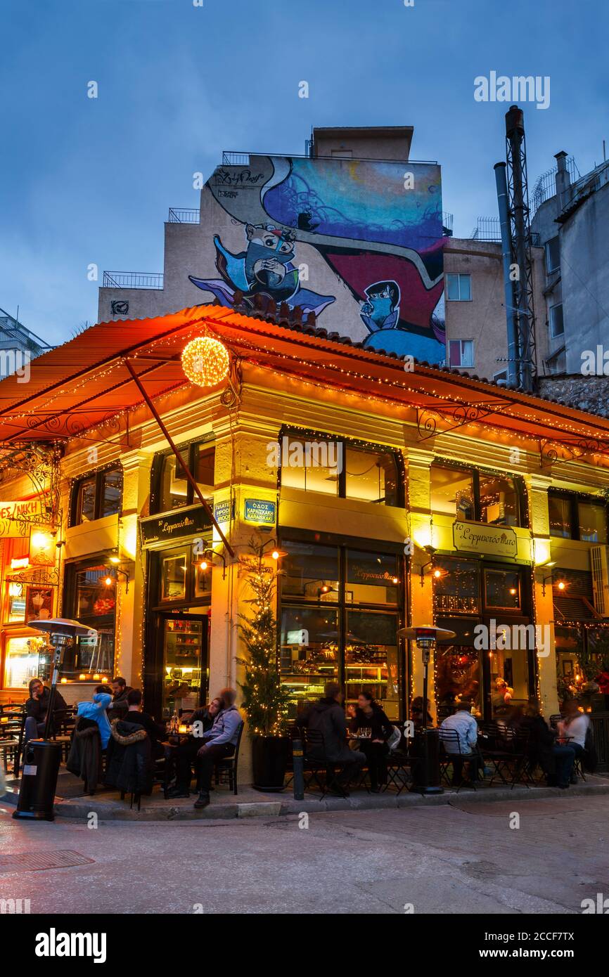 Coffee shop in Psirri neighborhood of, Athens Stock Photo - Alamy