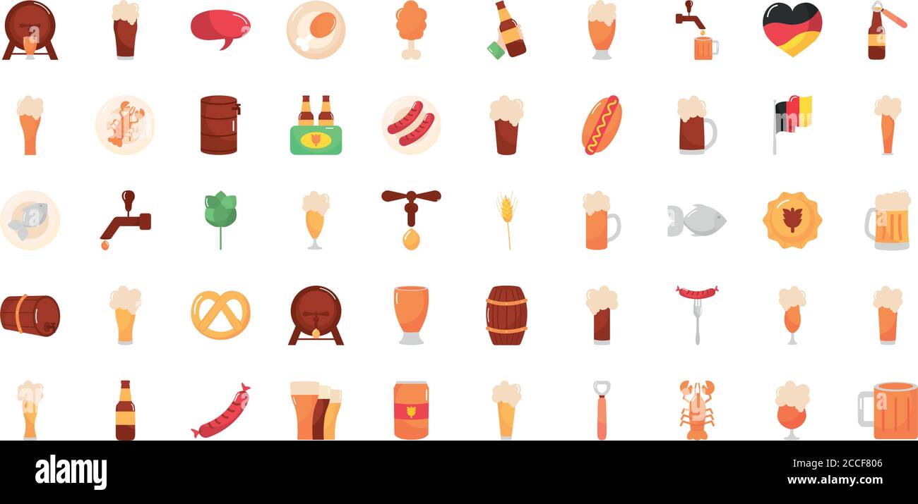 oktoberfest icon set over white background, flat style, vector ...