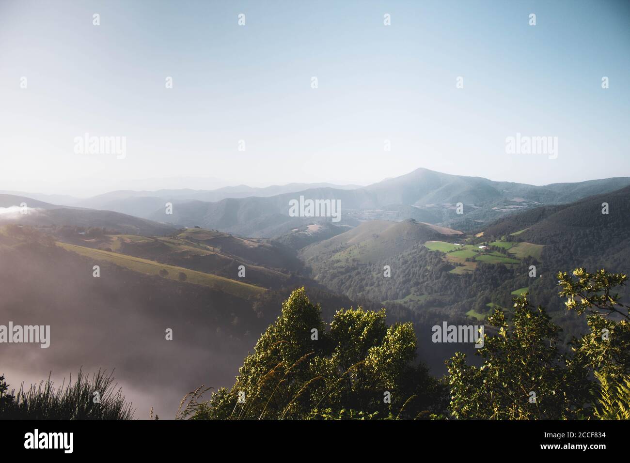 overhead view of mountains landscape with fog above Stock Photo - Alamy