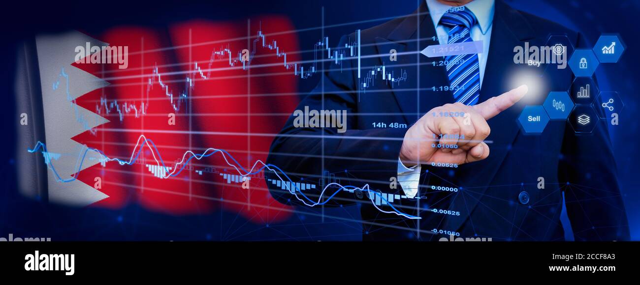 Businessman touching data analytics process system with KPI financial ...