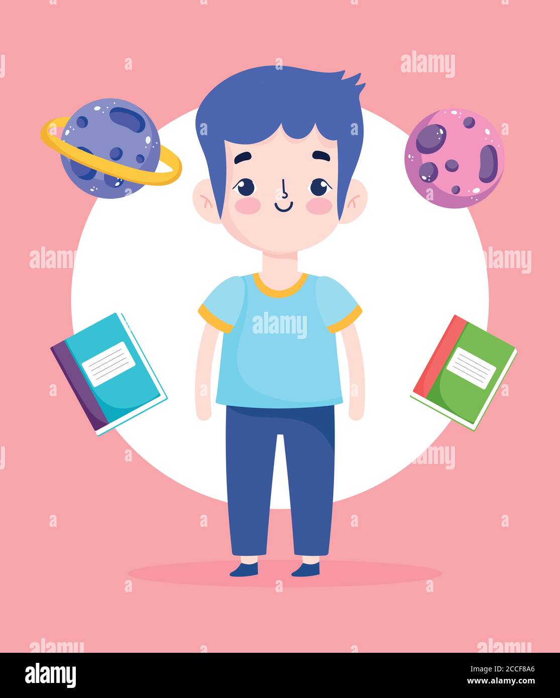 back to school, student boy books and planets elementary education ...