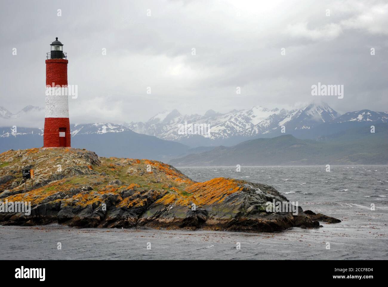 Red and white lighthouse in the Beagle Channel Stock Photo - Alamy