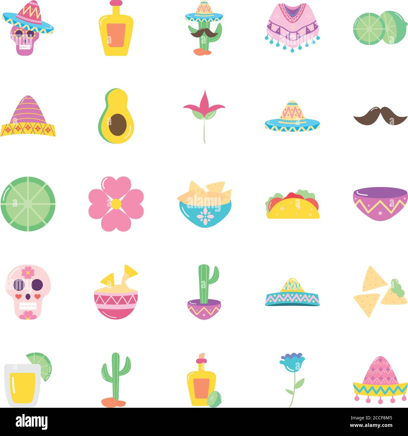 avocado and mexican culture icon set over white background, flat style ...
