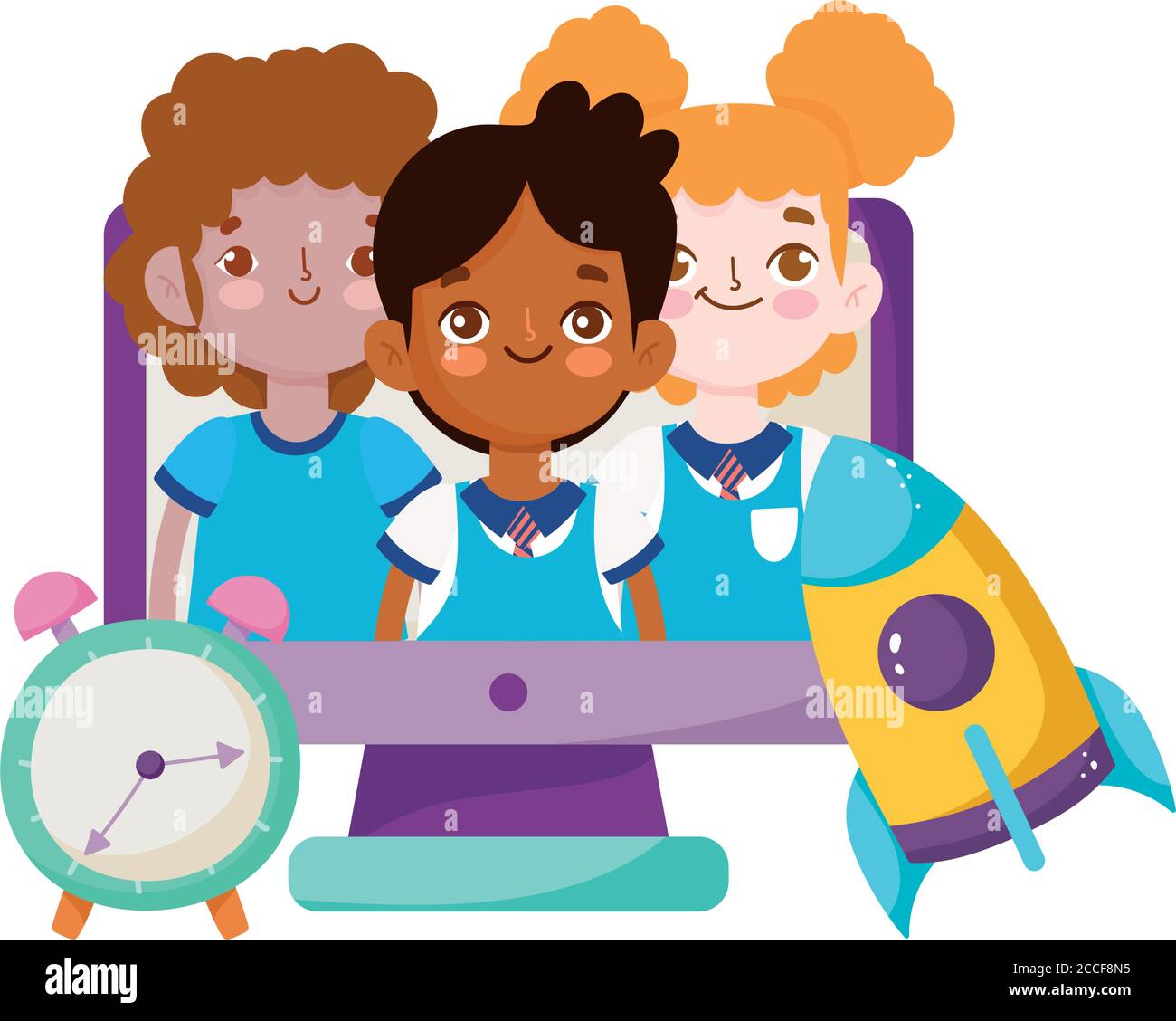 back to school, characters students computer clock and books elementary ...