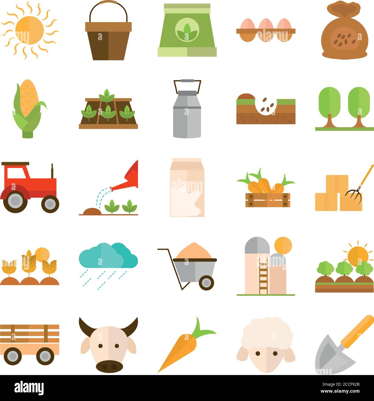 agriculture work equipment farm cartoon flat icon style vector ...