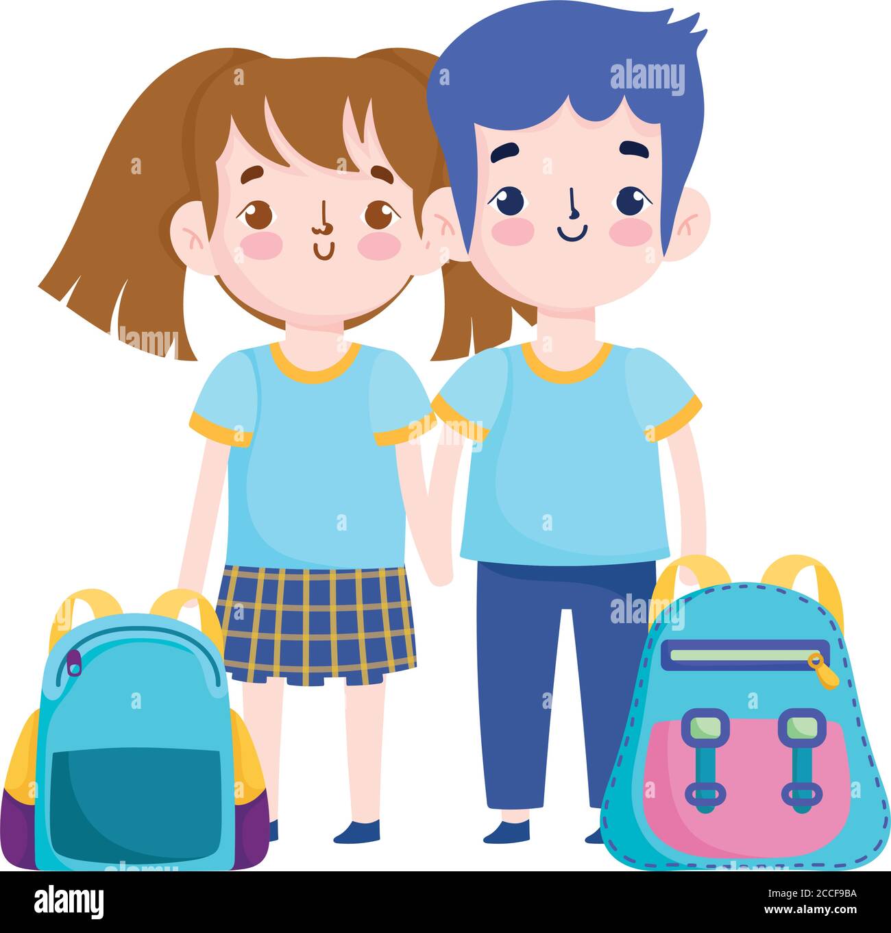 back to school, student boy and girl backpacks elementary education ...