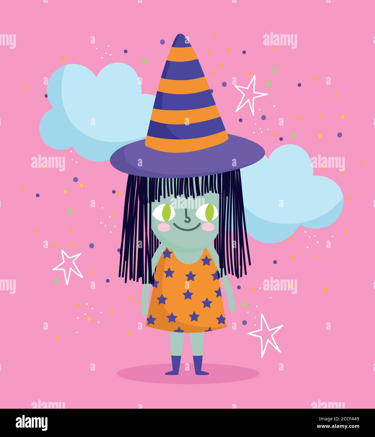 Happy Halloween Witch Costume Clouds And Cobweb Trick Or Treat Party