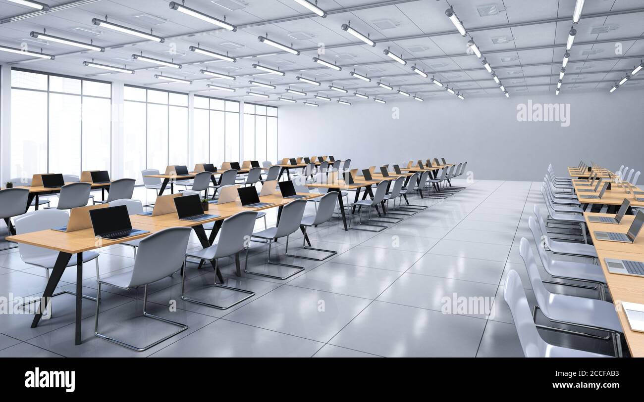 3d rendering empty office space or workspace with computer notebook Stock Photo - Alamy