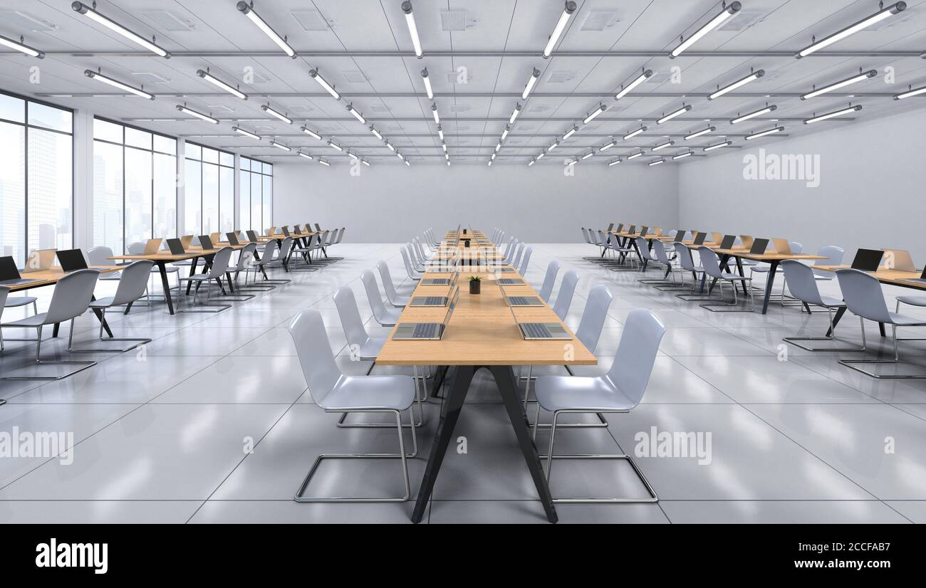 3d rendering empty office space or workspace with computer notebook Stock Photo - Alamy