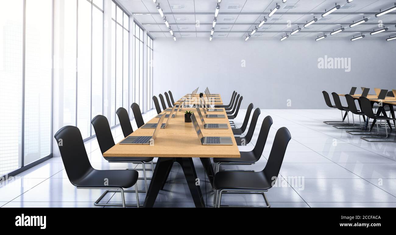 3d rendering empty office space or workspace with computer notebook Stock Photo - Alamy