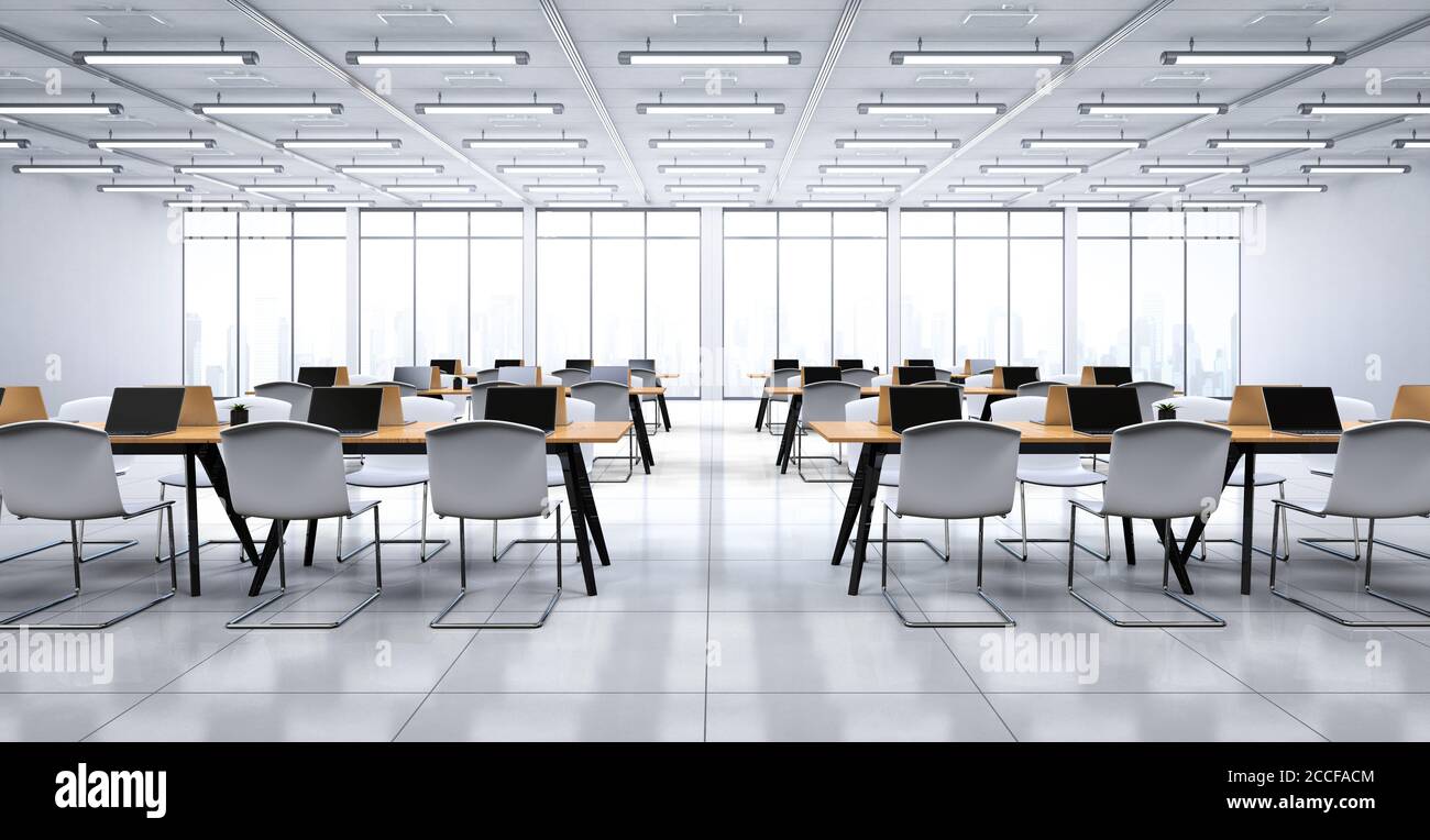 3d rendering empty office space or workspace with computer notebook Stock Photo - Alamy