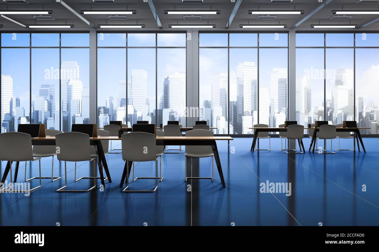 3d rendering empty office space or workspace with computer notebook Stock Photo - Alamy