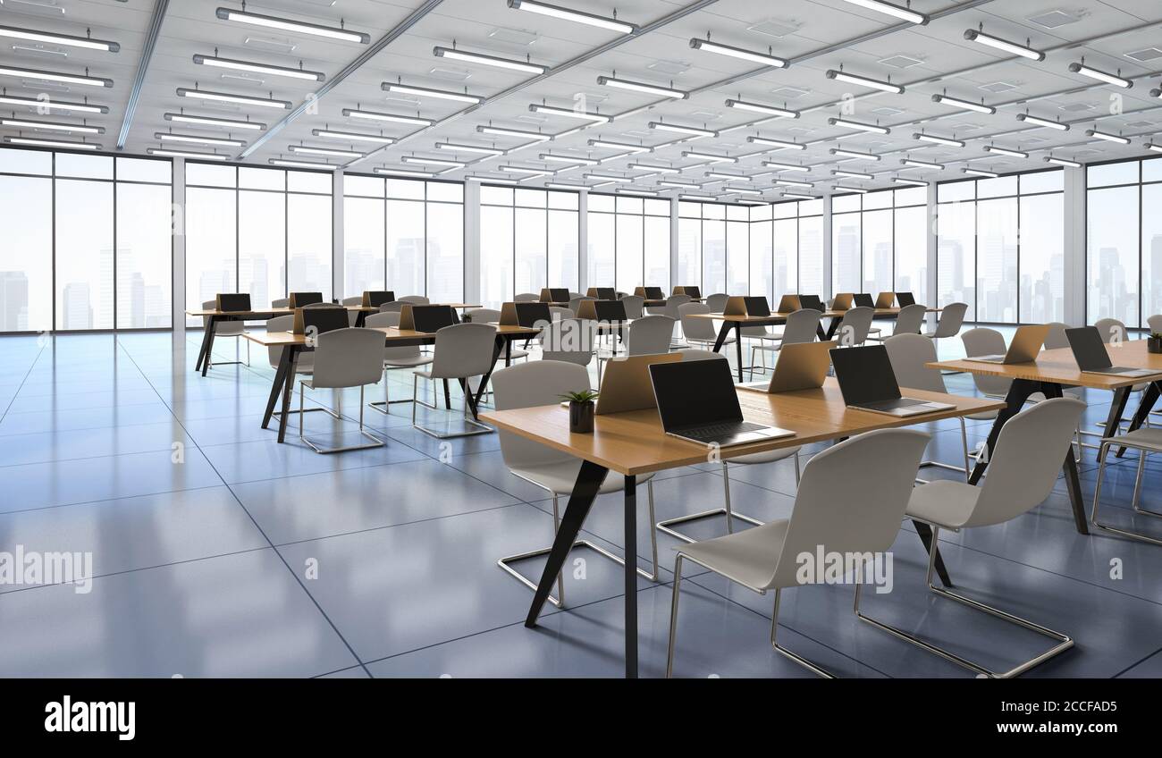 3d rendering empty office space or workspace with computer notebook Stock Photo - Alamy
