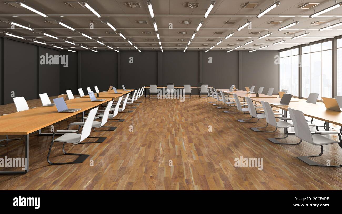 3d rendering empty office space or workspace with computer notebook Stock Photo - Alamy