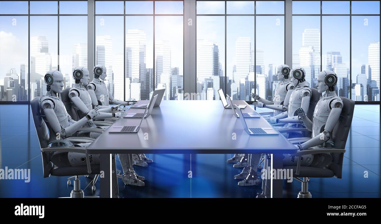 3d rendering robot working in office or conference room Stock Photo - Alamy