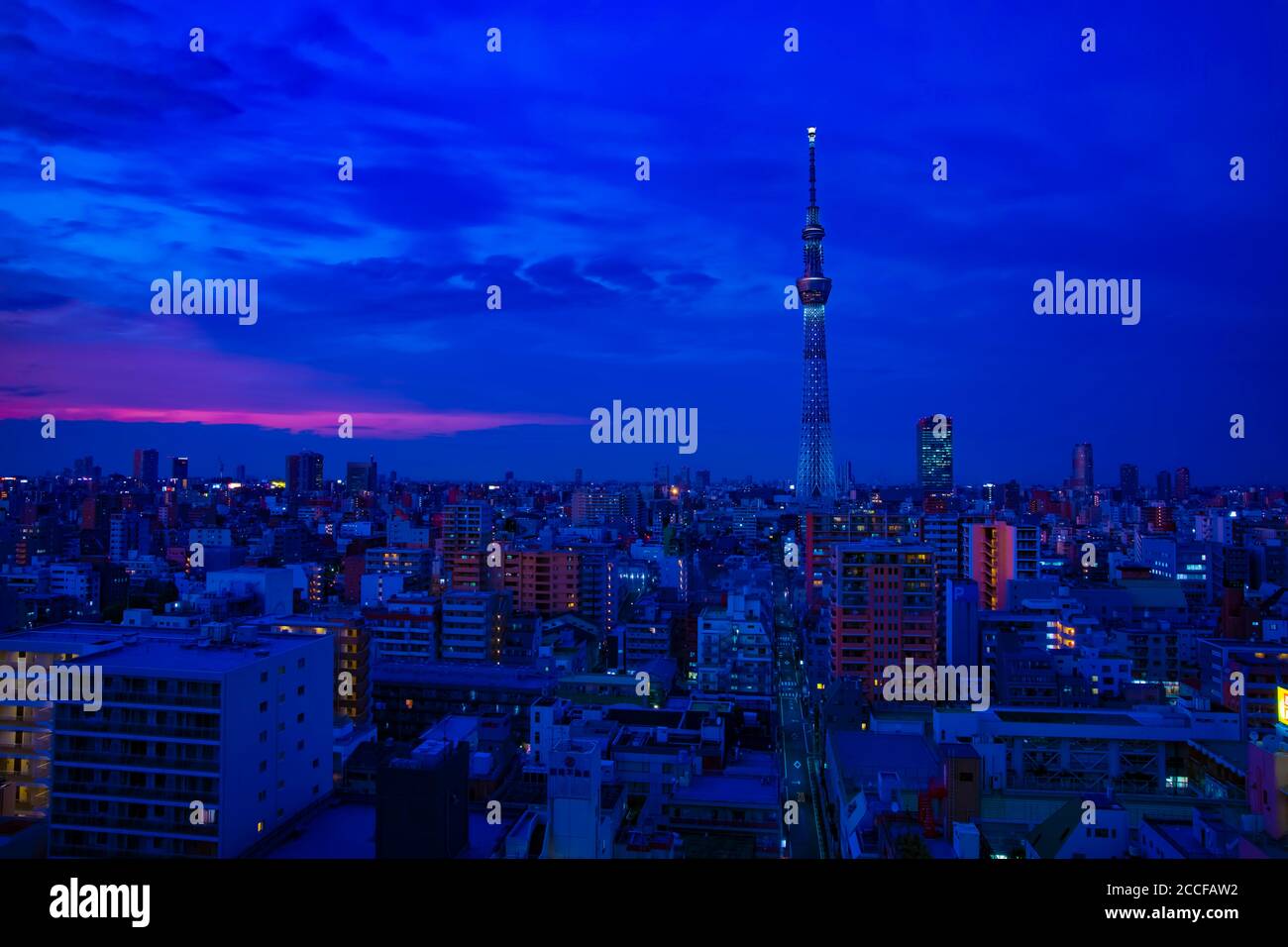 A dusk cityscape at the urban city street high angle wide shot Stock ...