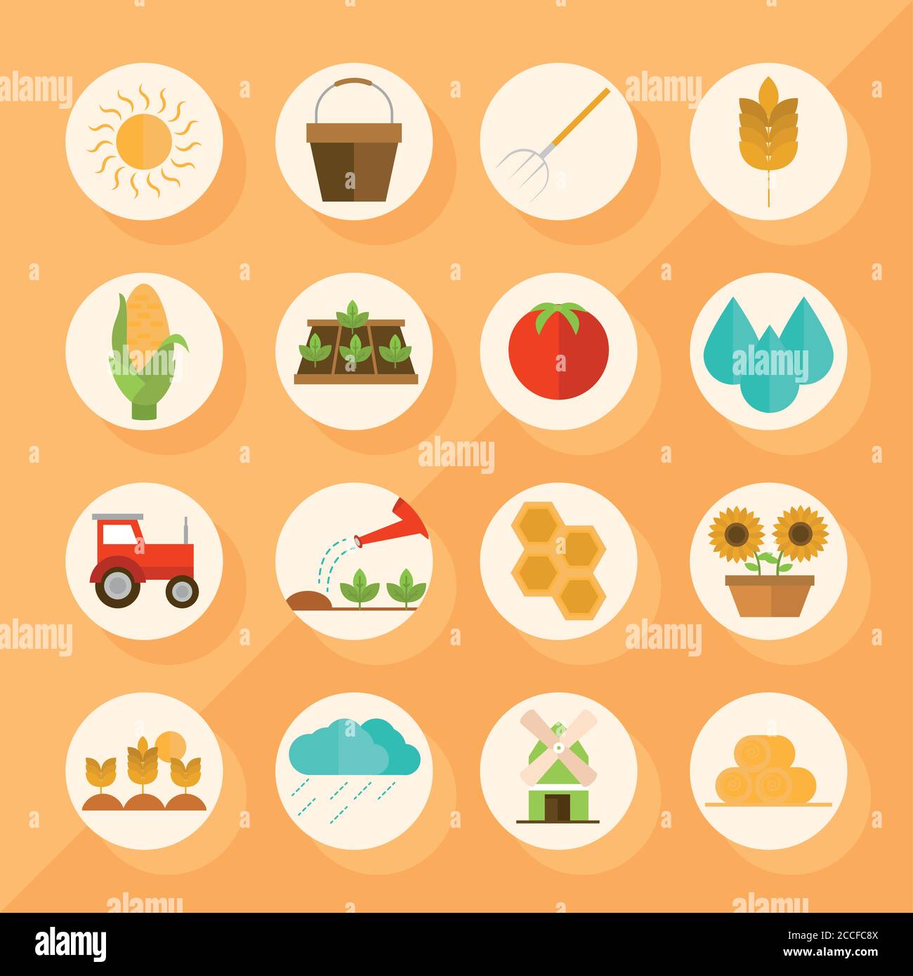 agriculture work equipment farm cartoon block and flat icons set vector ...
