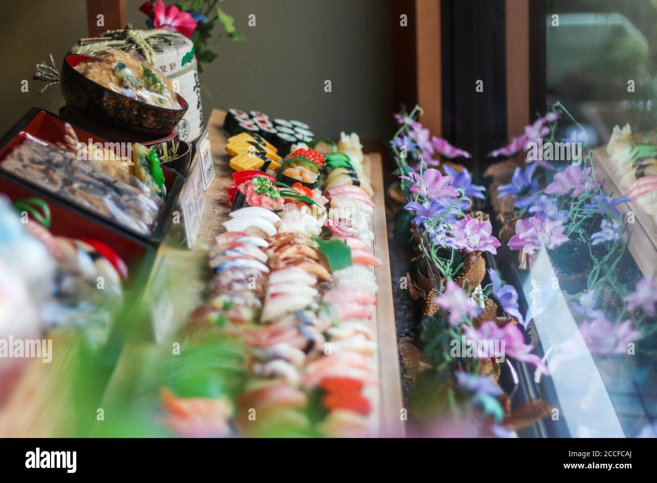 Plastic sushi on display in a shop window in Japan Stock Photo - Alamy