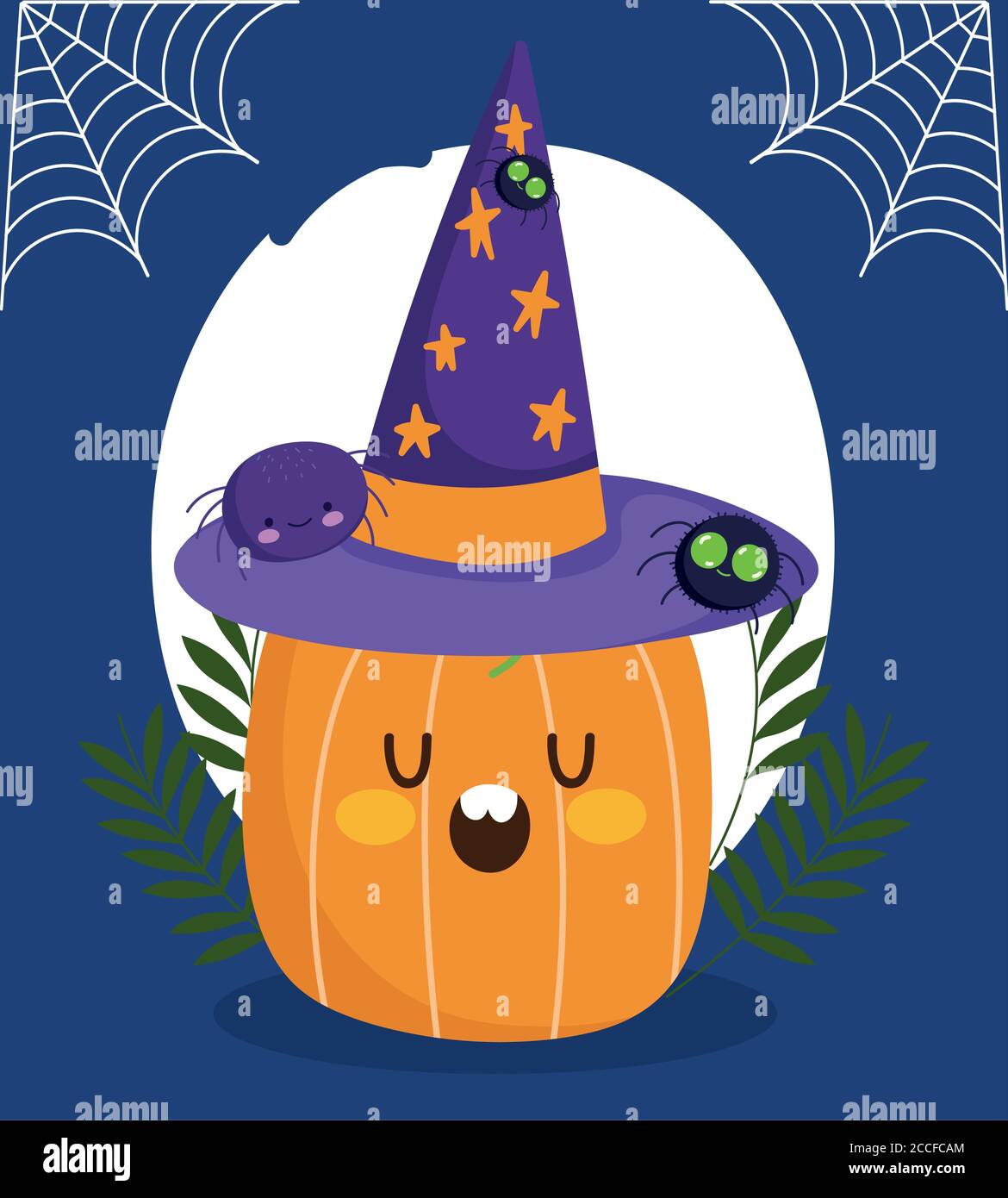 happy halloween, pumpkin with witch hat spiders web trick or treat ...