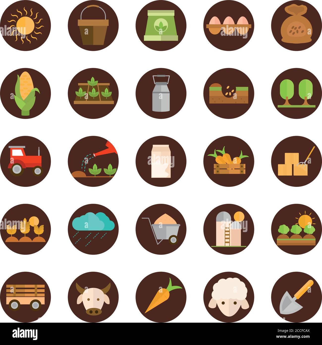 agriculture work equipment farm cartoon block and flat icons set vector ...