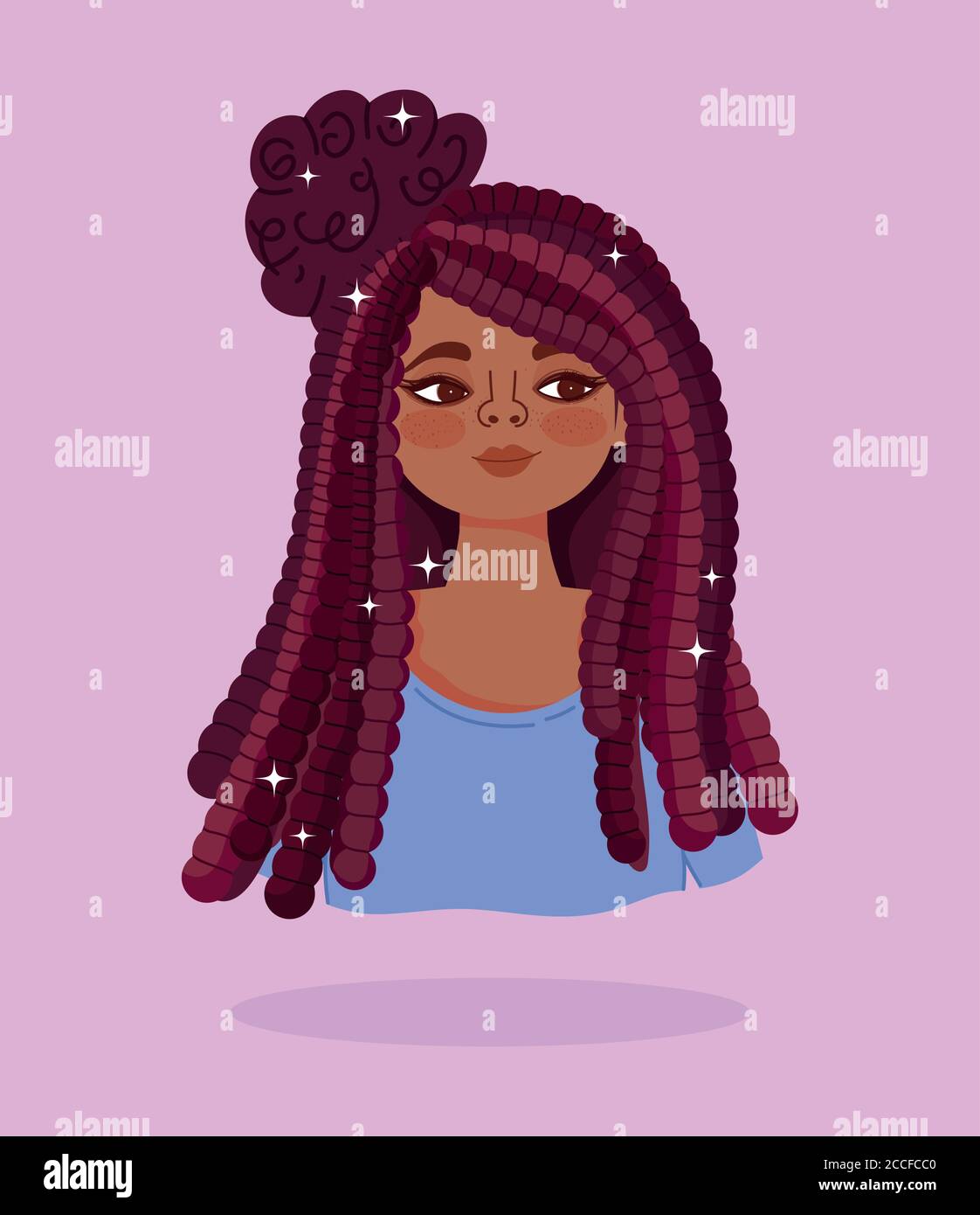 african american girl long hair cornrows portrait cartoon character ...