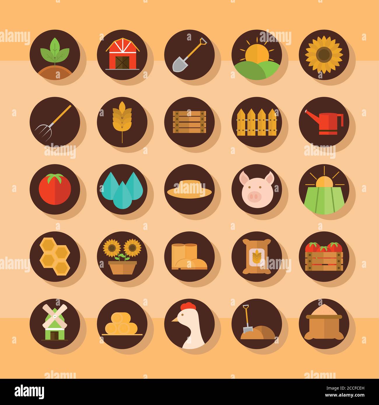 agriculture work equipment farm cartoon block and flat icons set vector ...
