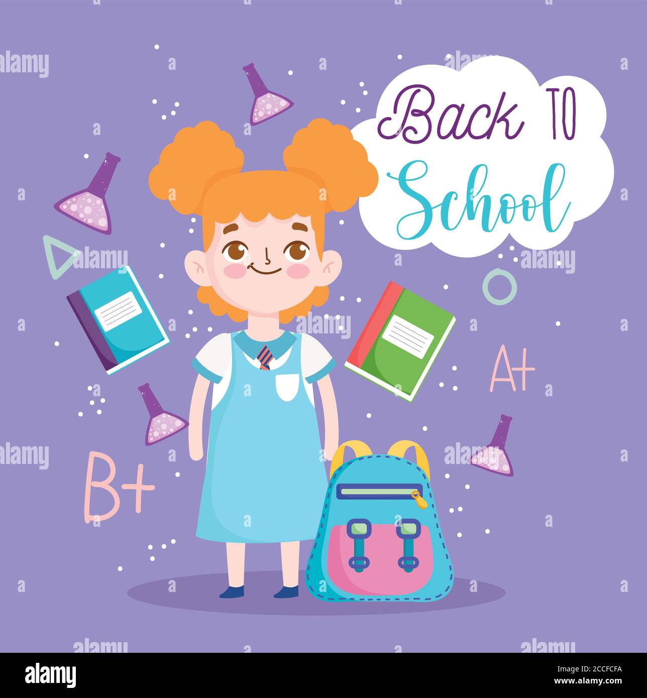 back to school, student girl backpack books test tubes science ...