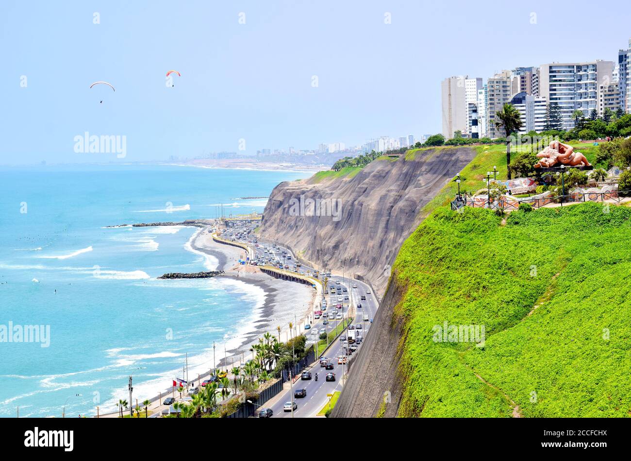 Scenic view and Para gliders by the coast il Lima, Peru Stock Photo - Alamy