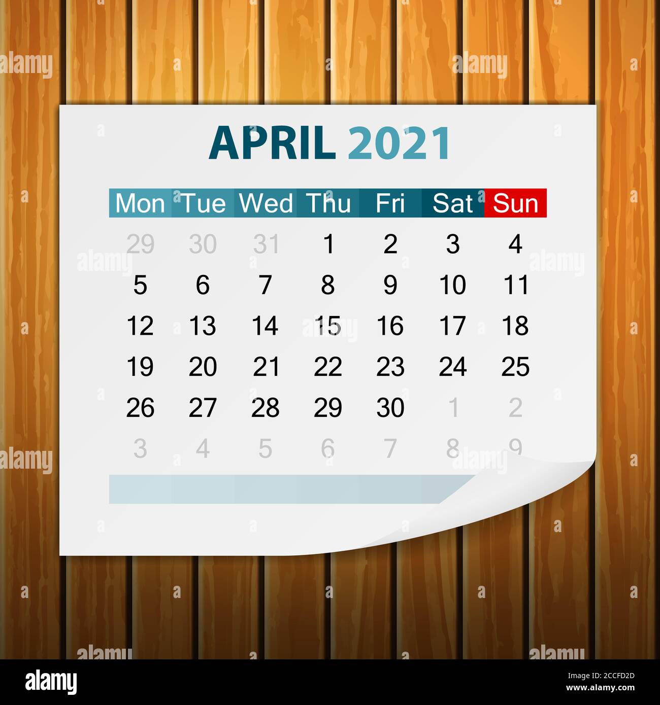 Calendar April 2021 on wood background. Vector illustration Stock Photo ...